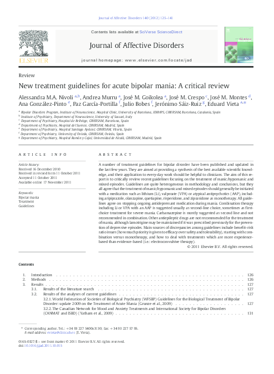 (PDF) New treatment guidelines for acute bipolar mania: A critical review