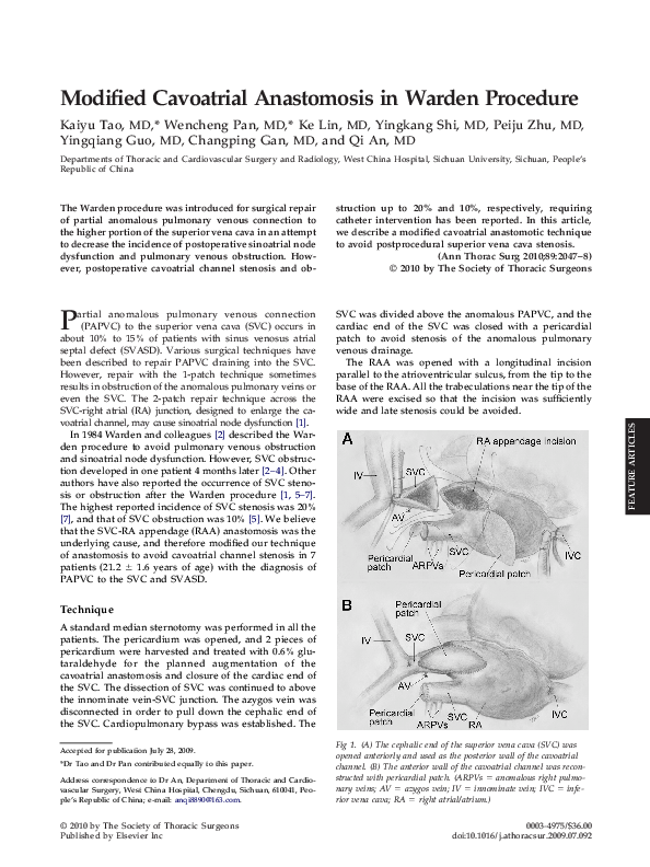 (PDF) Modified Cavoatrial Anastomosis in Warden Procedure