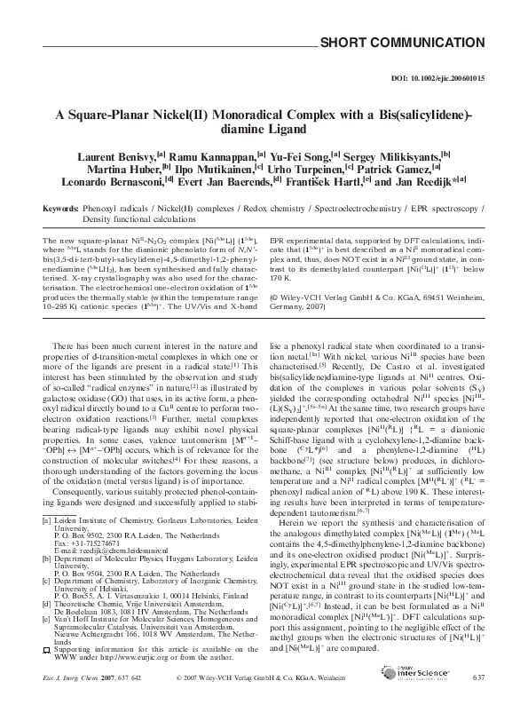 (PDF) A Square-Planar Nickel(II) Monoradical Complex with a Bis(salicylidene) diamine Ligand ...
