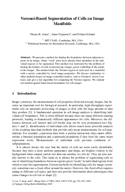 (PDF) Voronoi-Based Segmentation of Cells on Image Manifolds