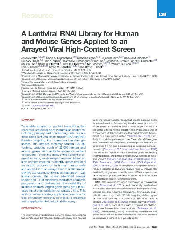 (PDF) A Lentiviral RNAi Library for Human and Mouse Genes Applied to an ...