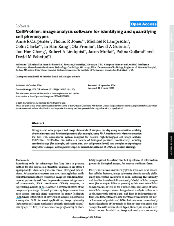 (PDF) CellProfiler: image analysis software for identifying and quantifying cell phenotypes