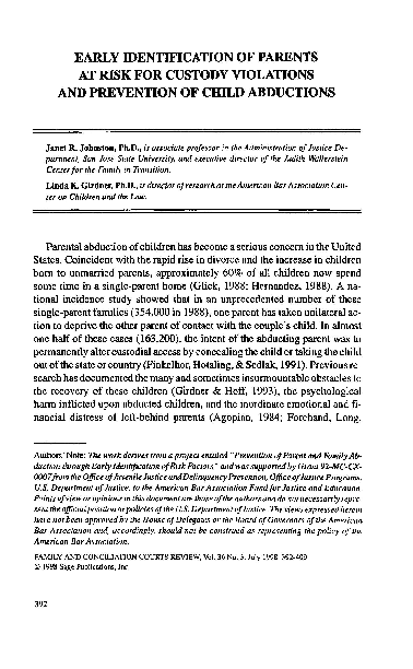 (PDF) Early Identification of Parents at Risk for Custody Violations and Prevention of Child ...