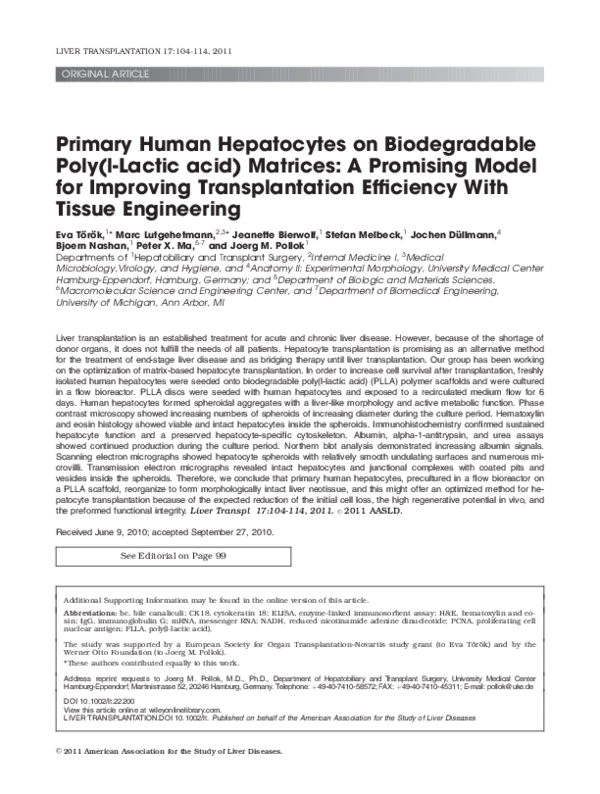 (PDF) Primary human hepatocytes on biodegradable poly(l-lactic acid ...