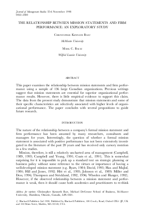(PDF) The Relationship Between Mission Statements and Firm Performance ...