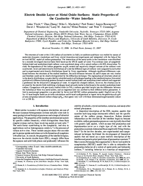 Pdf Electric Double Layer At Metal Oxide Surfaces Static Properties Of The Cassiterite
