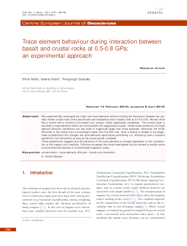 (PDF) Trace element behaviour during interaction between basalt and ...