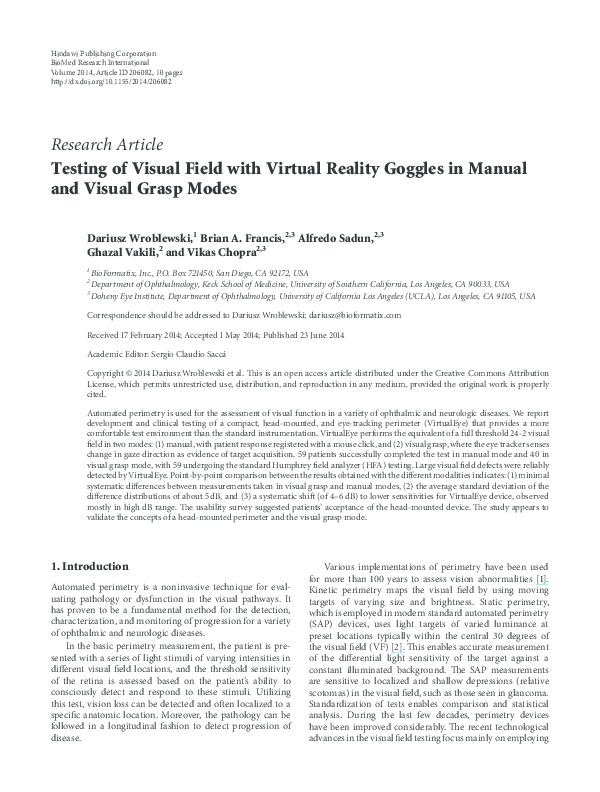 (PDF) Testing of Visual Field with Virtual Reality Goggles in Manual ...