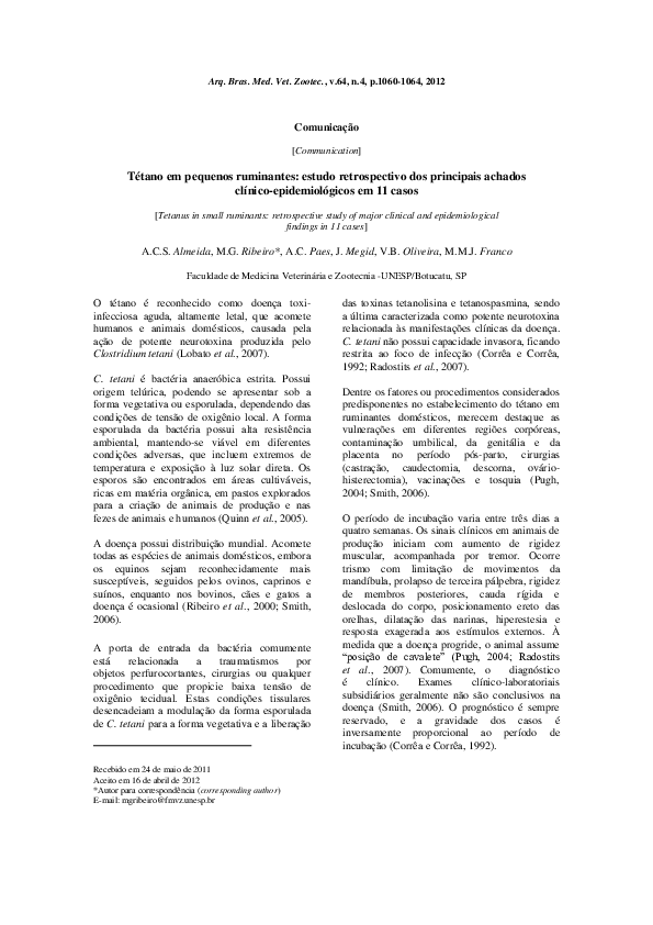 (PDF) Tetanus in small ruminants: retrospective study of major clinical ...