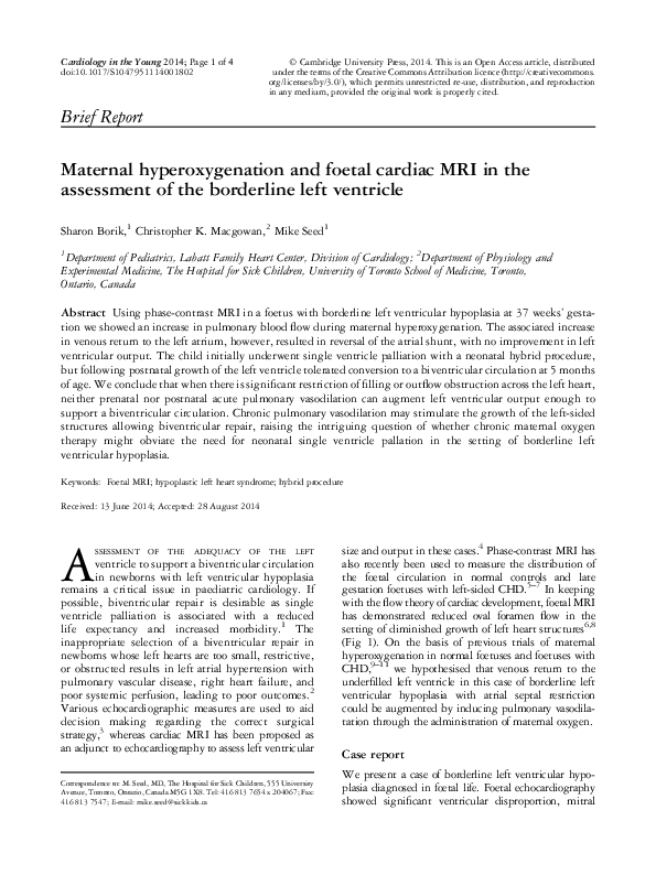 (PDF) Maternal hyperoxygenation and foetal cardiac MRI in the ...