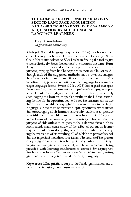 (PDF) THE ROLE OF OUTPUT AND FEEDBACK IN SECOND LANGUAGE ACQUISITION: A ...