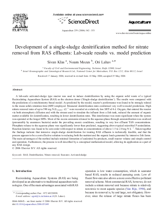 (PDF) Development of a single-sludge denitrification method for nitrate ...