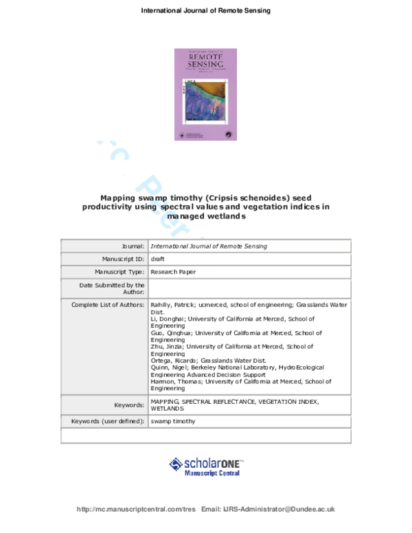 (PDF) Mapping swamp timothy ( Crypsis schoenoides ) seed productivity ...