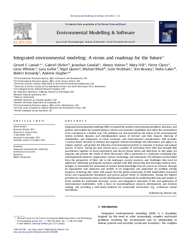 (PDF) Integrated environmental modeling: A vision and roadmap for the ...