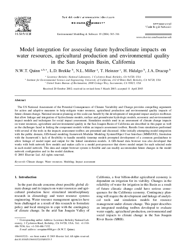 (PDF) Model Integration For Assessing Future Hydroclimate Impacts On ...