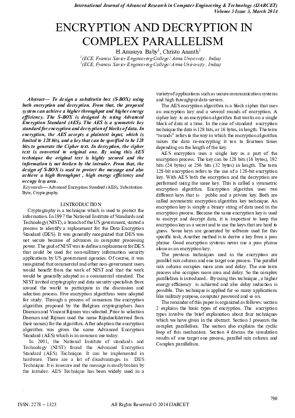 (PDF) ENCRYPTION AND DECRYPTION IN COMPLEX PARALLELISM | Christo Ananth - Academia.edu
