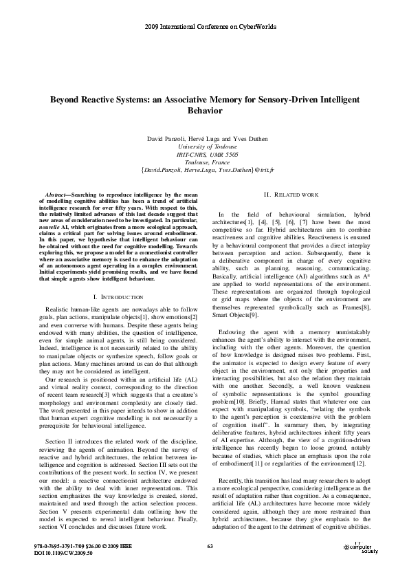 (PDF) Beyond Reactive Systems: An Associative Memory for Sensory-Driven Intelligent Behavior