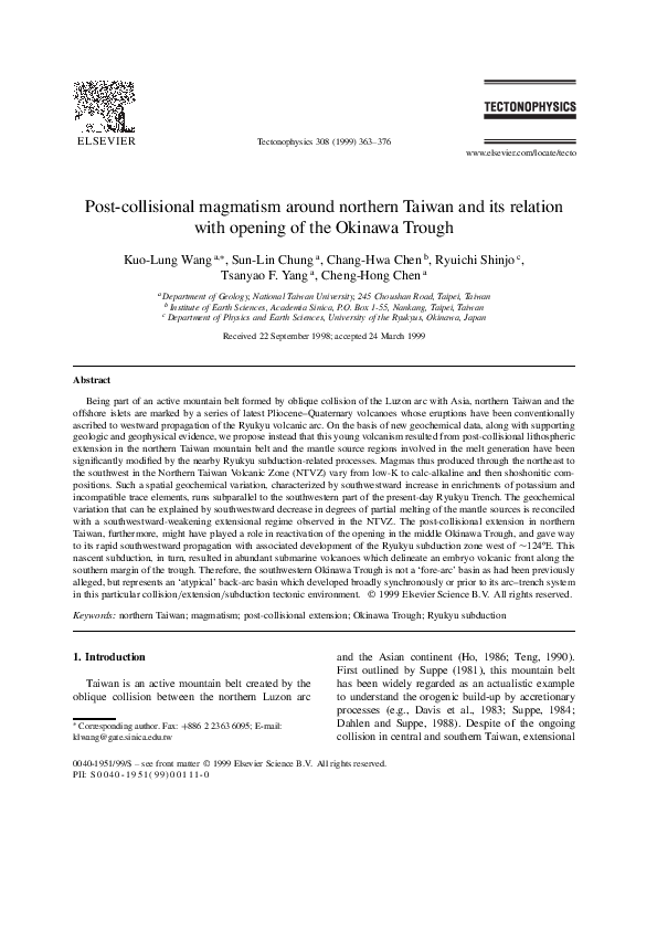 (PDF) Post-collisional magmatism around northern Taiwan and its ...