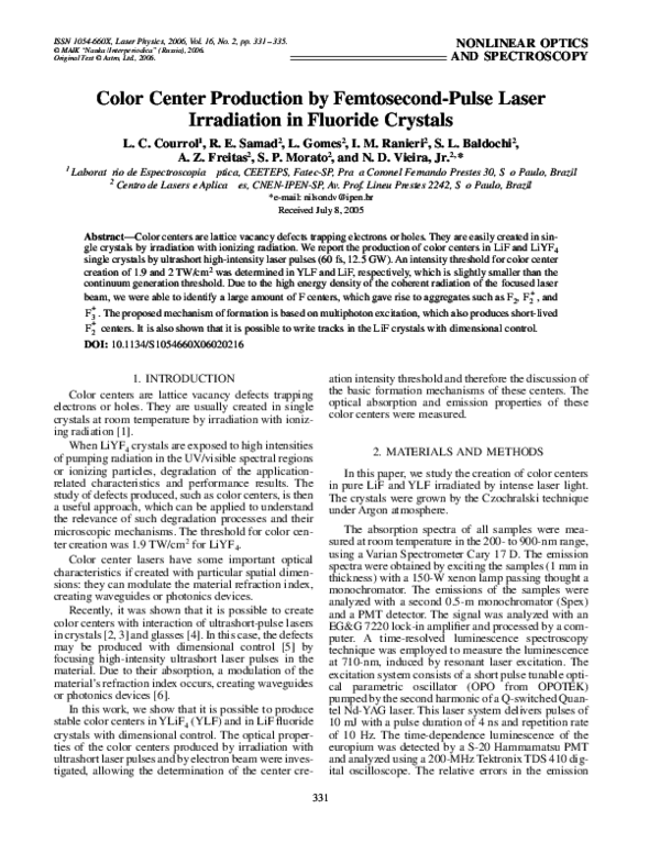 (PDF) Color center production by femtosecond pulse laser irradiation in ...