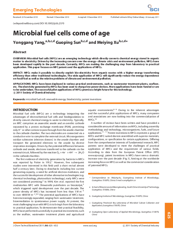 (PDF) Microbial fuel cells come of age