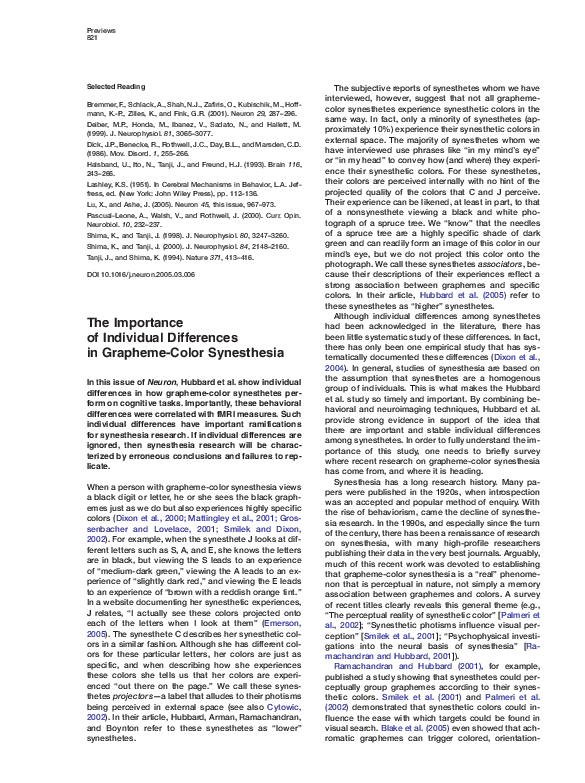 (PDF) The Importance of Individual Differences in Grapheme-Color ...