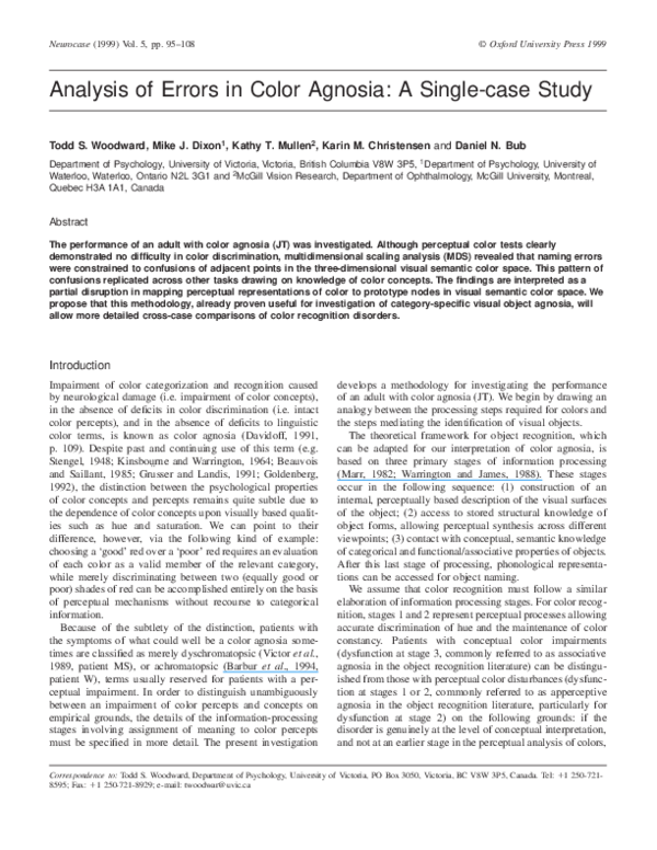 (PDF) Analysis of errors in color agnosia: A single-case study