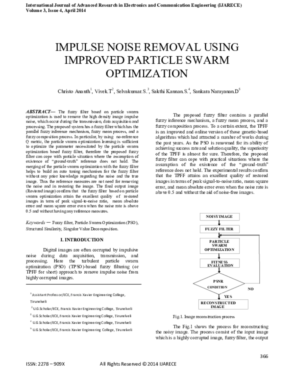 Pdf Impulse Noise Removal Using Improved Particle Swarm Optimization