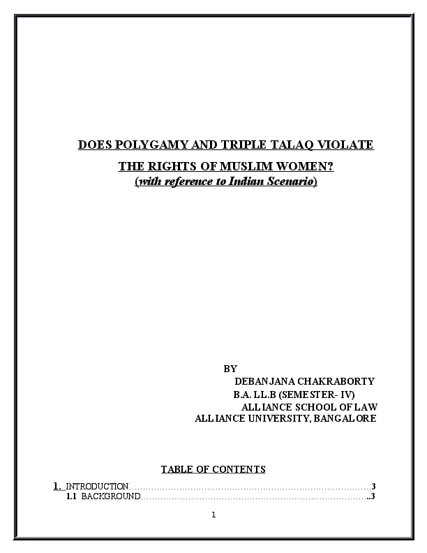 (DOC) DOES POLYGAMY AND TRIPLE TALAQ VIOLATE THE RIGHTS OF MUSLIM WOMEN ...