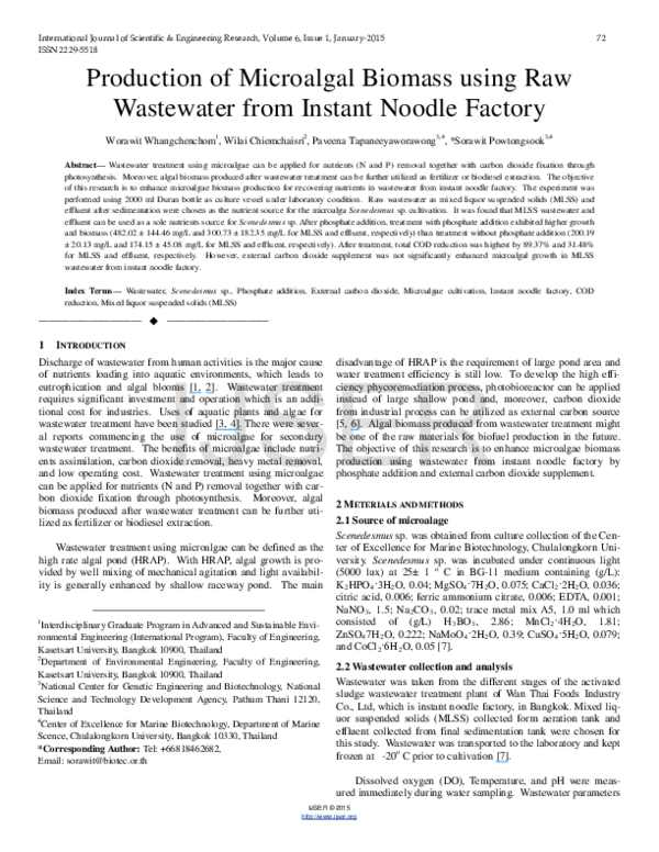 (PDF) Microalgal Biomass from Instant Noodle Wastewater