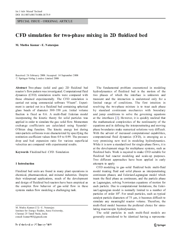 Pdf Cfd Simulation For Two Phase Mixing In 2d Fluidized Bed
