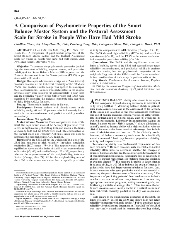 (PDF) A Comparison of Psychometric Properties of the Smart Balance ...