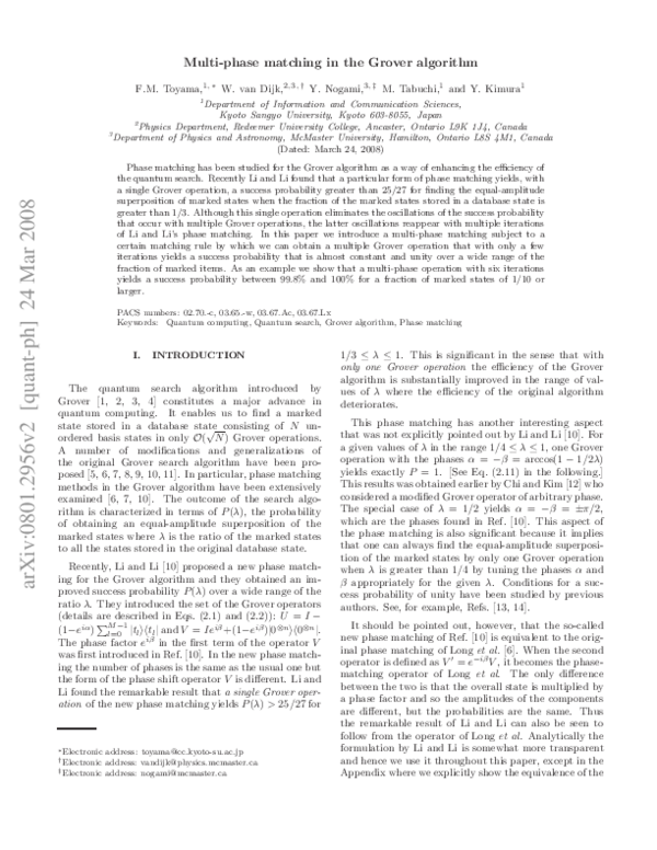 (PDF) Multiphase matching in the Grover algorithm