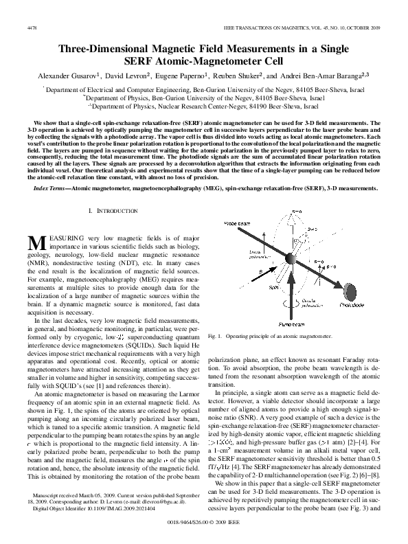 (PDF) Three-Dimensional Magnetic Field Measurements in a Single SERF Atomic-Magnetometer Cell