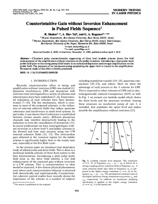 (PDF) Counterintuitive gain without inversion enhancement in pulsed ...
