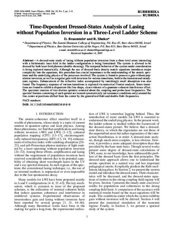 (PDF) Time-dependent dressed-states analysis of lasing without ...