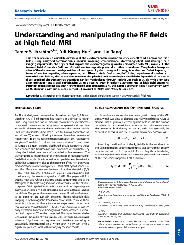 (PDF) Understanding and manipulating the RF fields at high field MRI