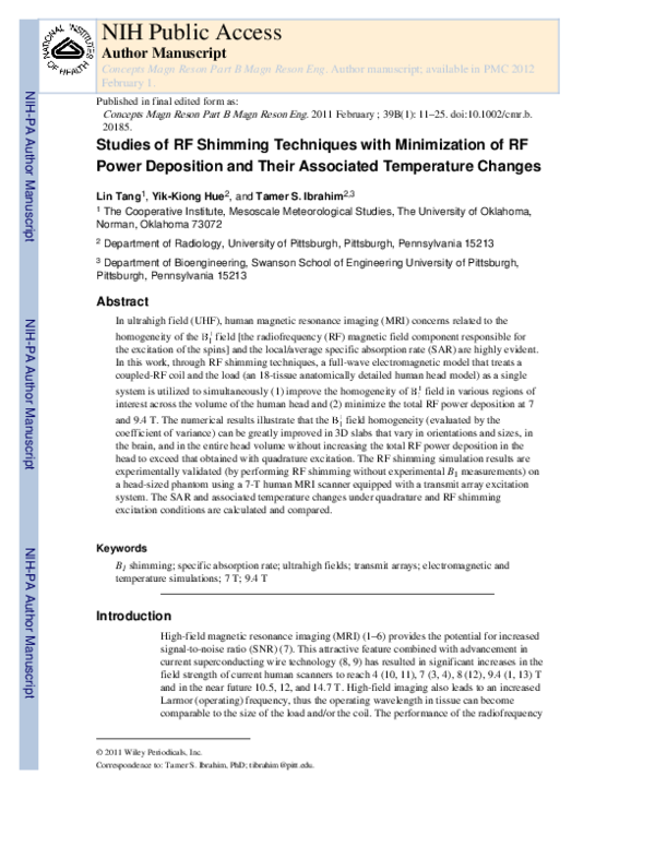 (PDF) Studies of RF shimming techniques with minimization of RF power ...