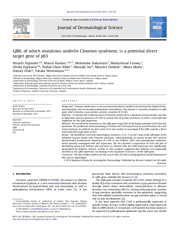 (PDF) GJB6, of which mutations underlie Clouston syndrome, is a ...