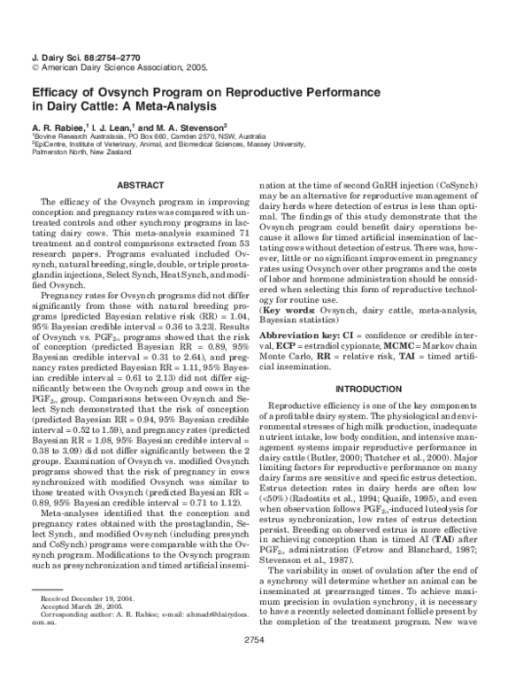 (PDF) Efficacy of Ovsynch program on reproductive performance in dairy ...