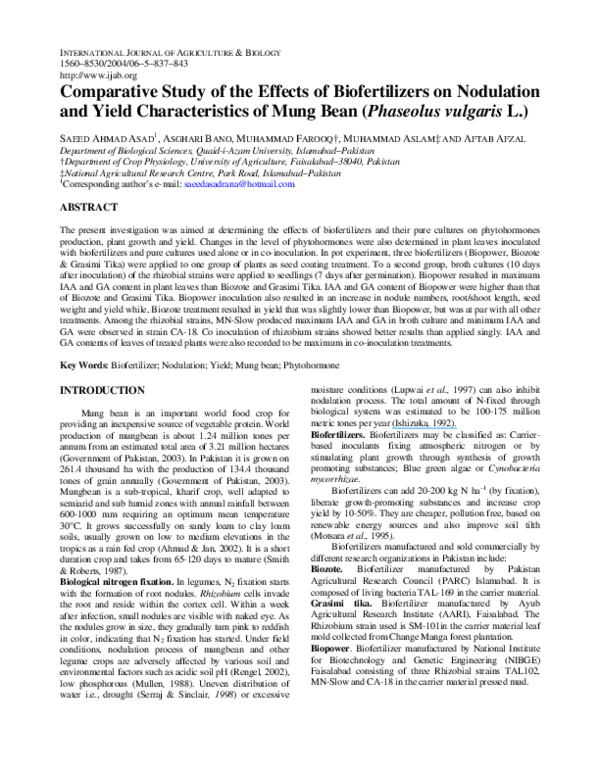 (PDF) Comparative study of the effects of biofertilizers on nodulation and yield characteristics ...