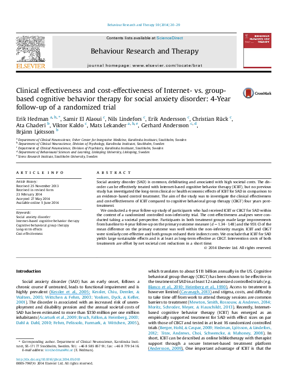 (PDF) Clinical effectiveness and cost-effectiveness of Internet- vs. group-based cognitive ...
