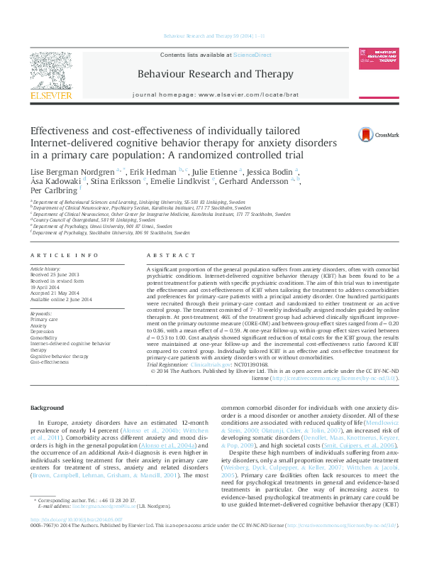 (PDF) Effectiveness and cost-effectiveness of individually tailored Internet-delivered cognitive ...