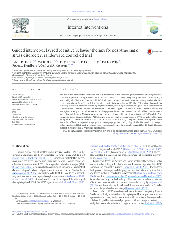 (PDF) Guided Internet-Delivered Cognitive Behavior Therapy for Generalized Anxiety Disorder: A ...