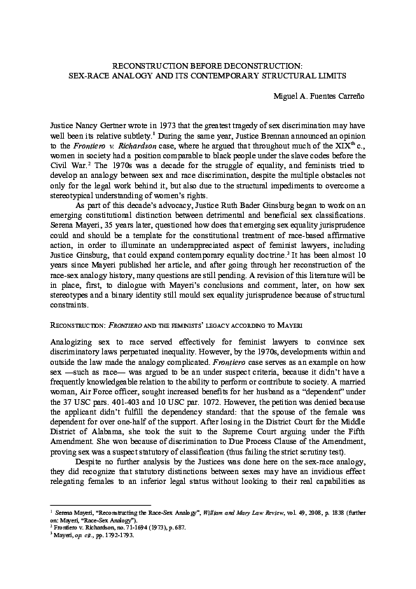 Pdf Reconstruction Before Deconstruction Sex Race Analogy And Its Contemporary Structural Limits