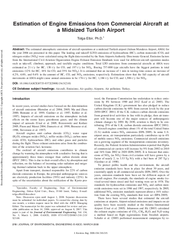 (PDF) Estimation of Engine Emissions from Commercial Aircraft at a ...