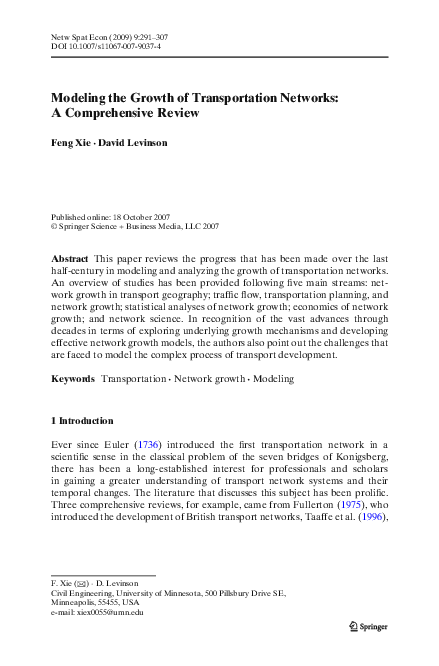 (PDF) Modeling the Growth of Transportation Networks: A Comprehensive ...