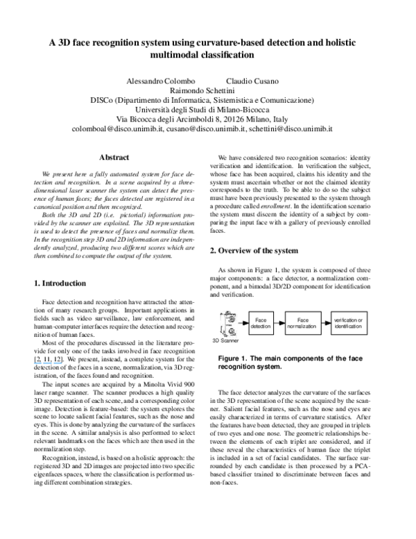 Pdf A 3d Face Recognition System Using Curvature Based Detection And