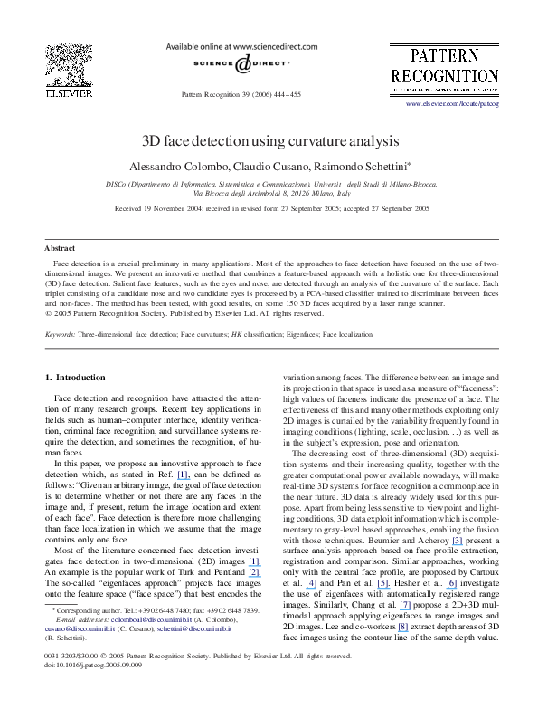 (PDF) 3D face detection using curvature analysis