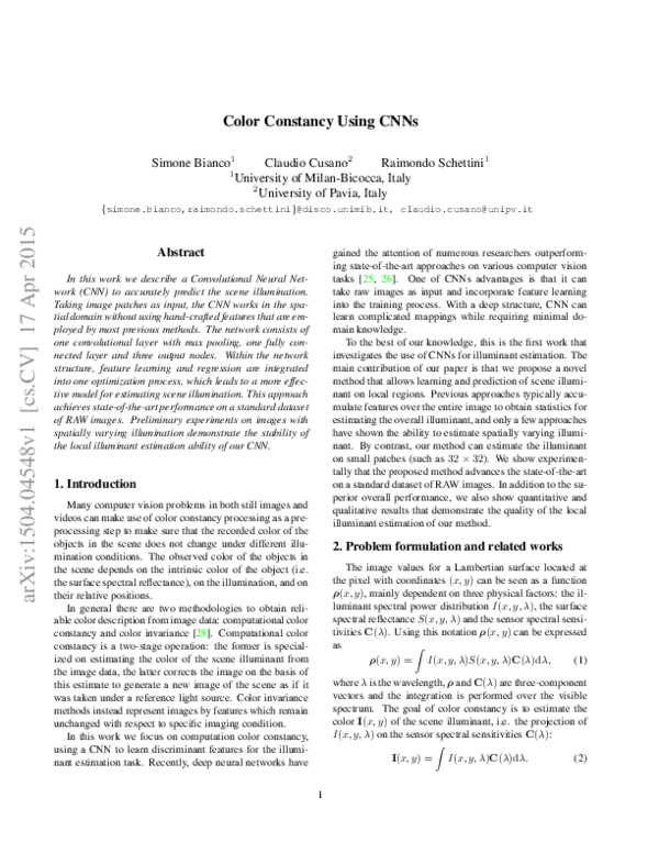 (PDF) Color constancy using CNNs