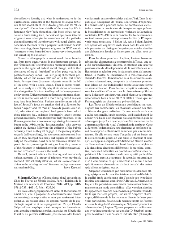 (PDF) Charles Stépanoff 2014 Chamanisme, rituel et cognition. Chez les ...